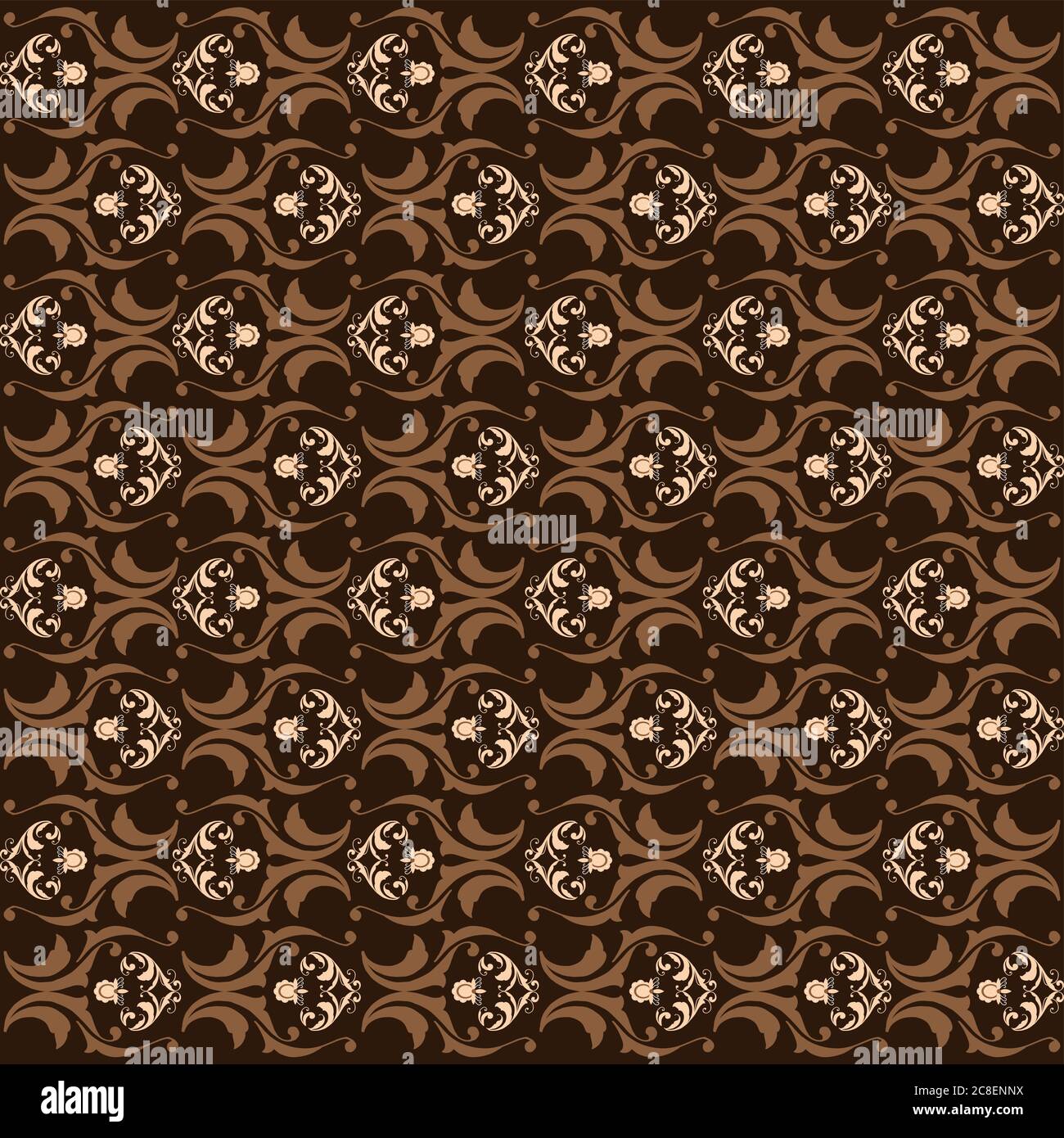 Beautiful flower motifs on Central Java batik design with dark brown ...