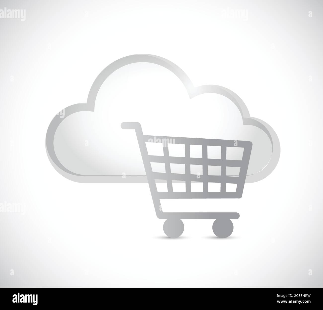 Cloud computing and shopping cart illustration design over a white ...
