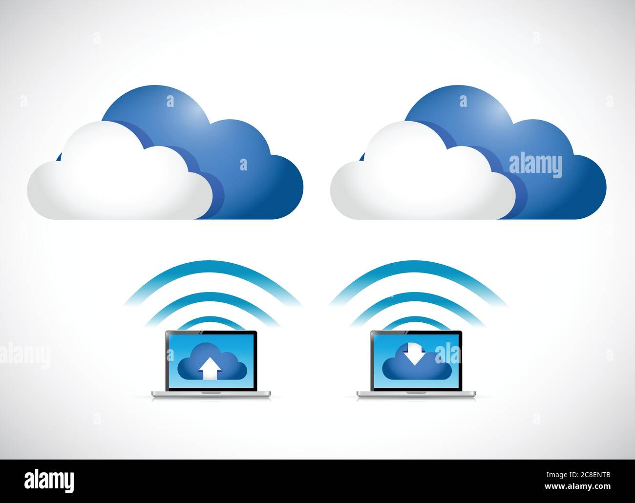 Laptop upload and download concept illustration design over a white ...