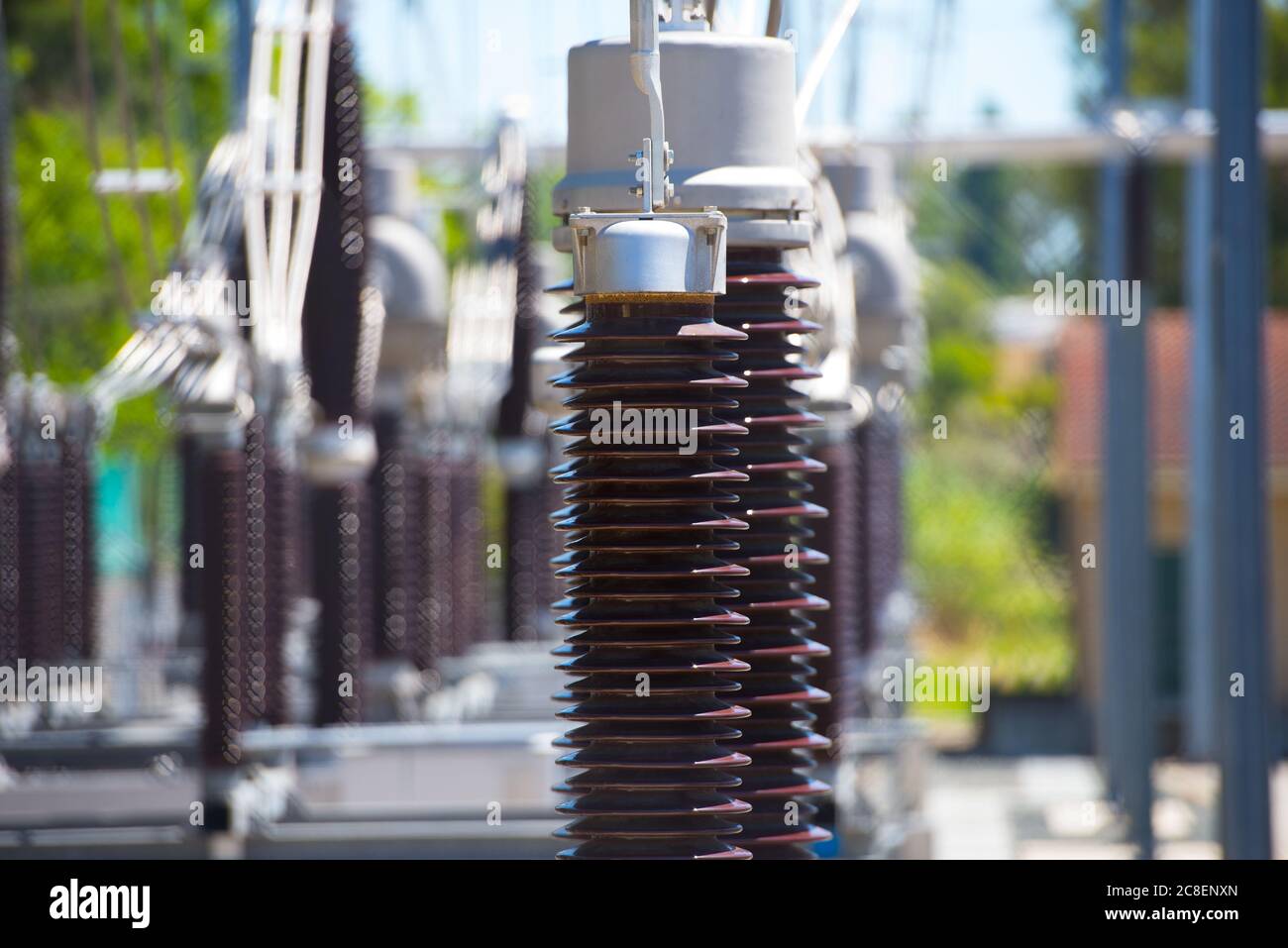 Close up Power plant transformer station for generating electric energy ...