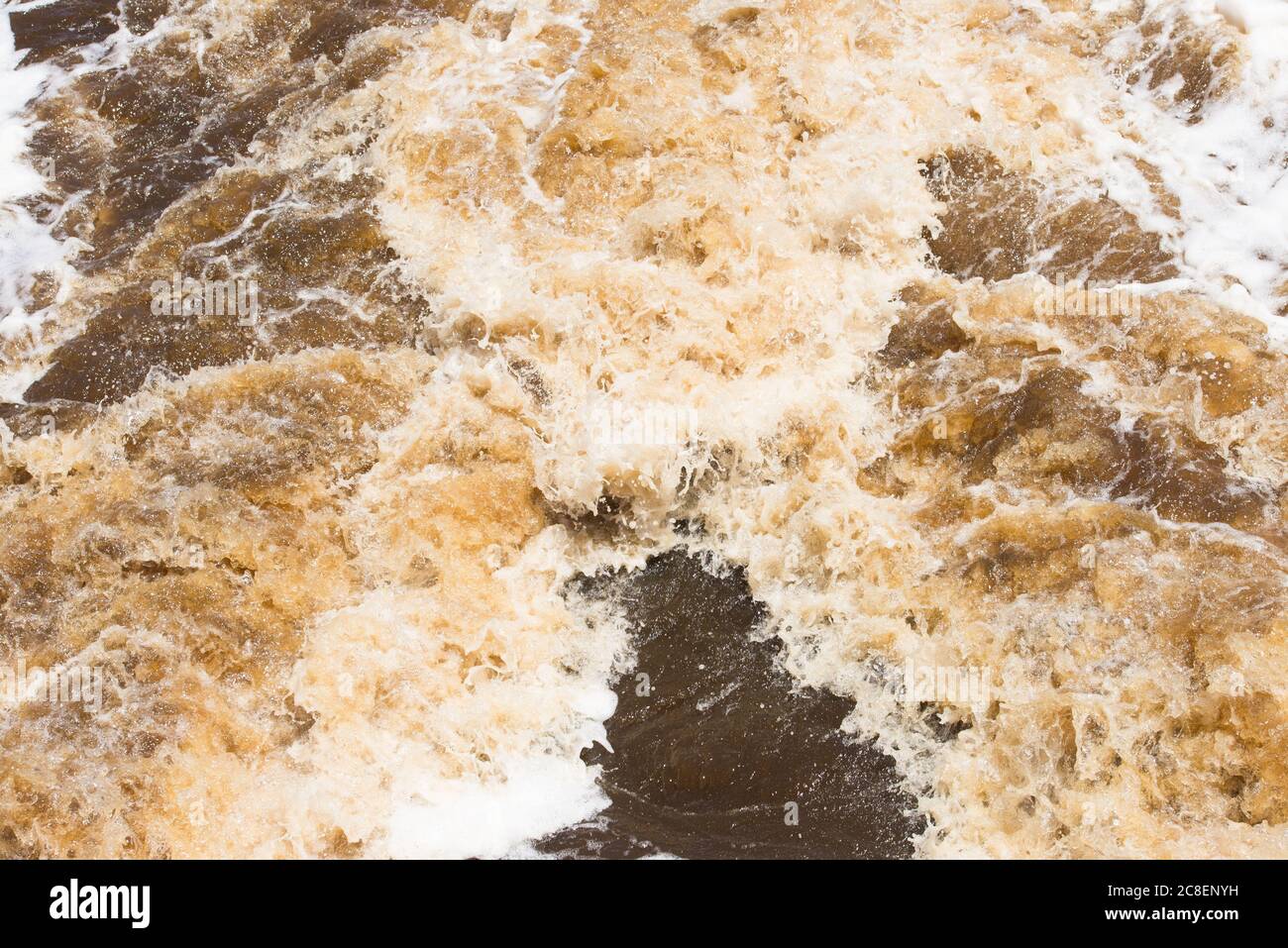 White rough water of flooded river running wild through wilderness ...