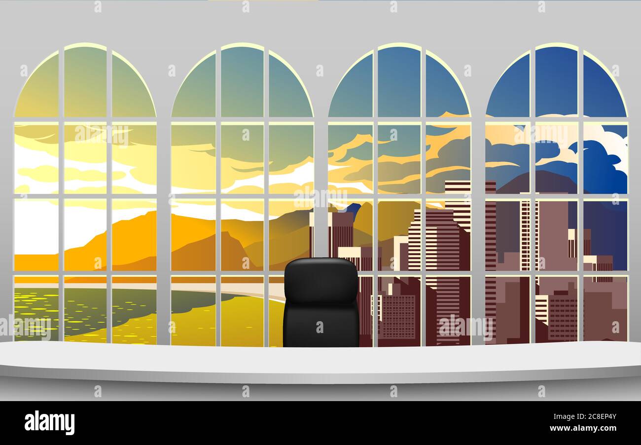 news studio with city on the the beach in the sunset background Stock ...