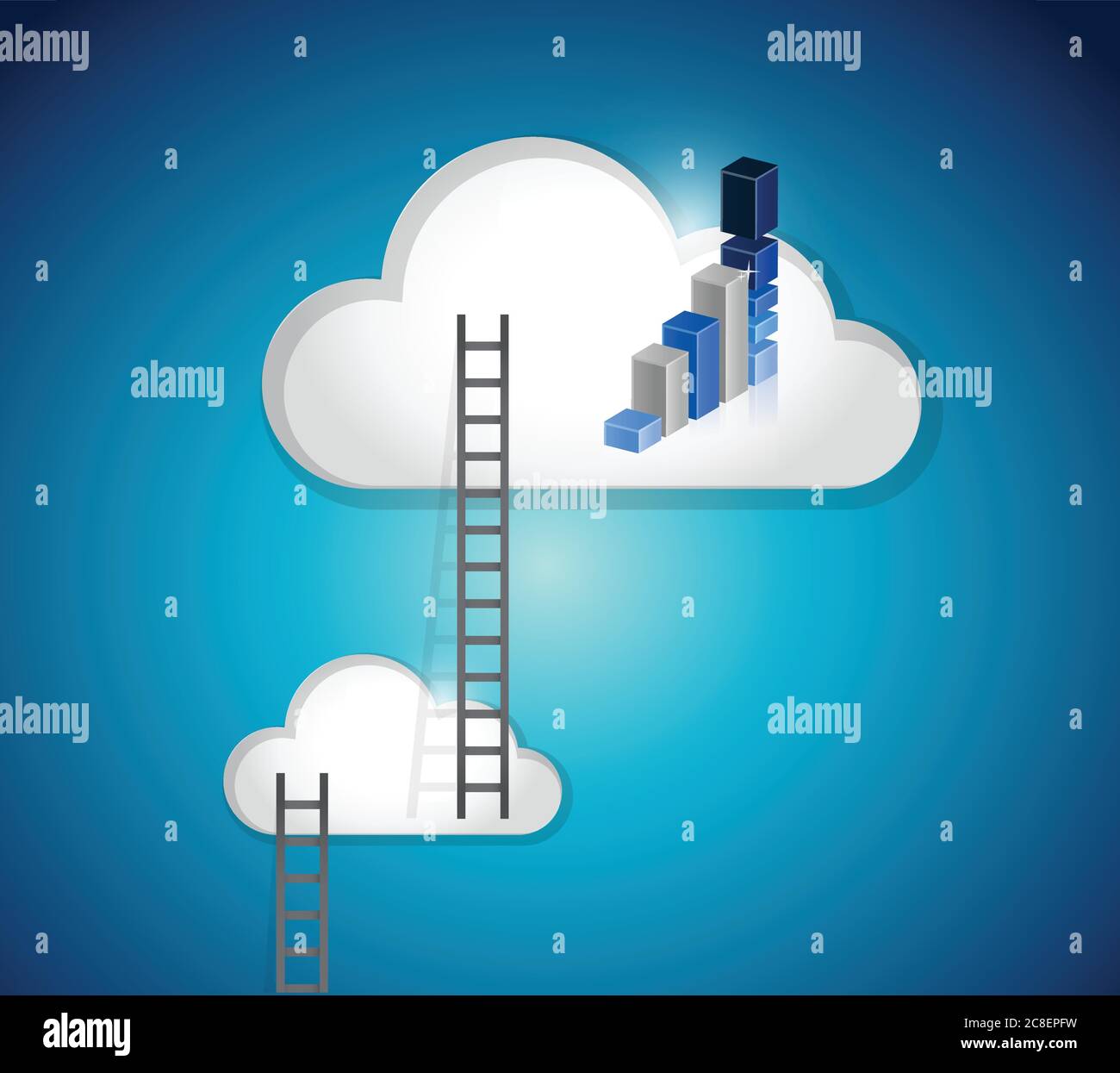 Cloud ladders and blue graph illustration design over a white ...