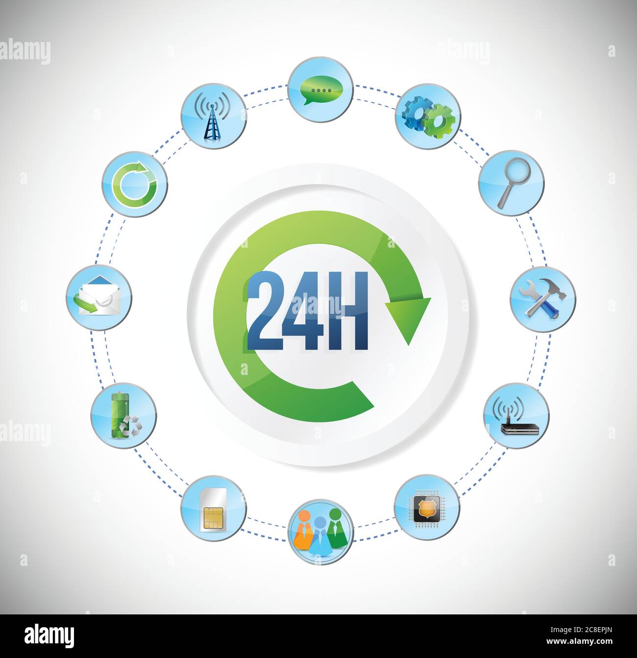 24 hour app service tool concept illustration design over a white ...