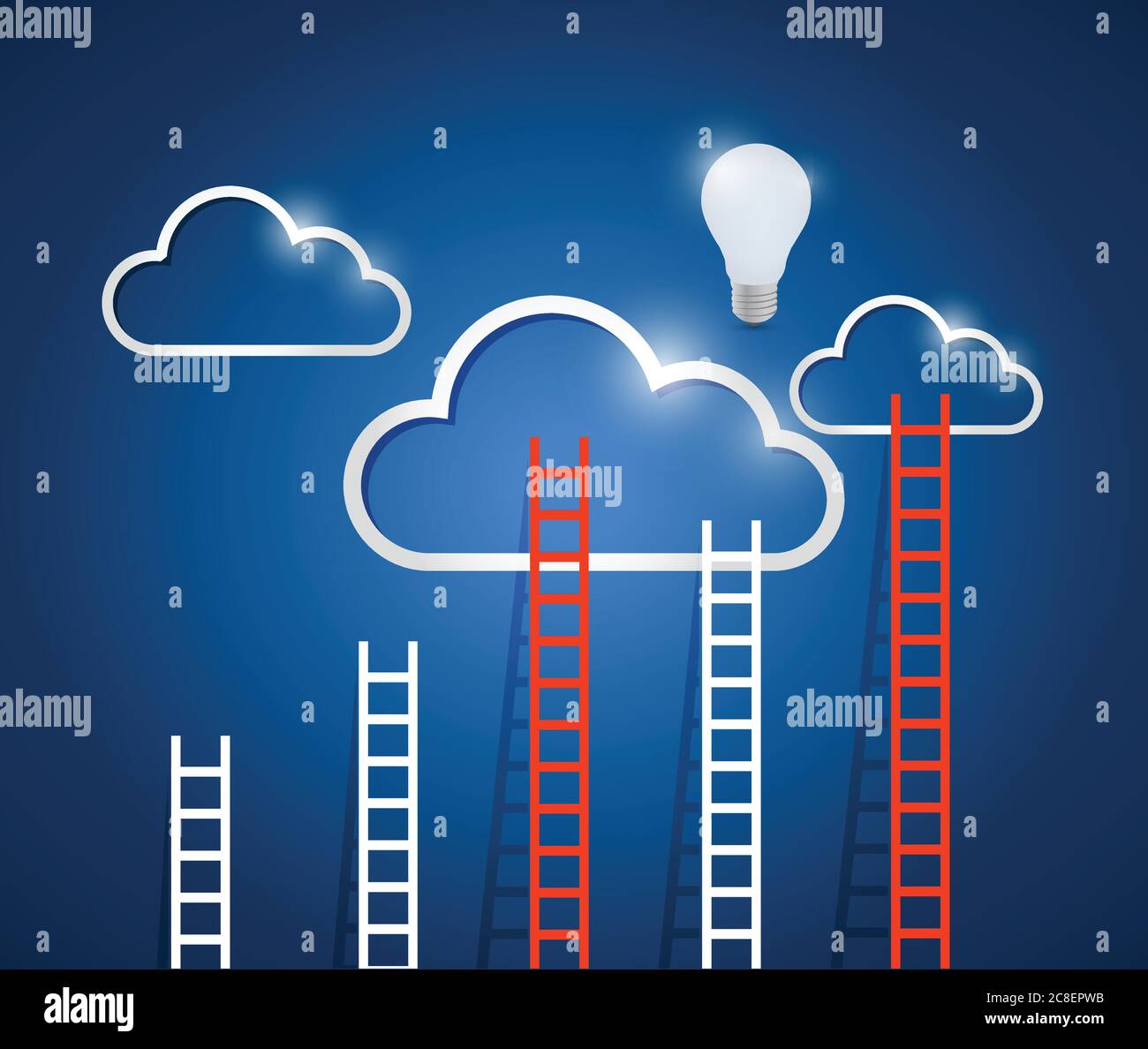 Ladder and cloud computing idea illustration design over a blue ...