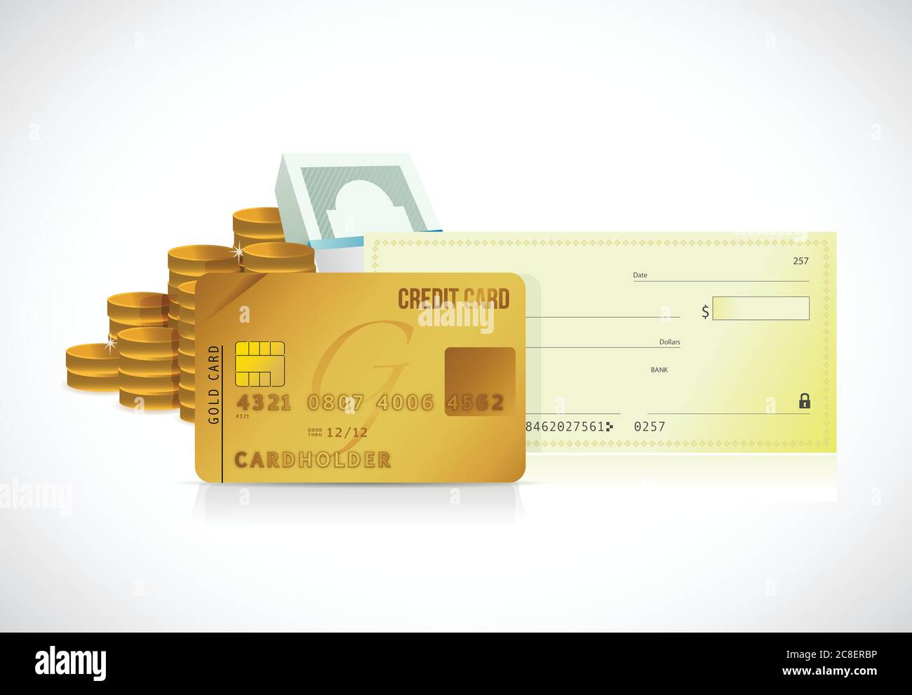 Credit card and bank check illustration design over a white background ...