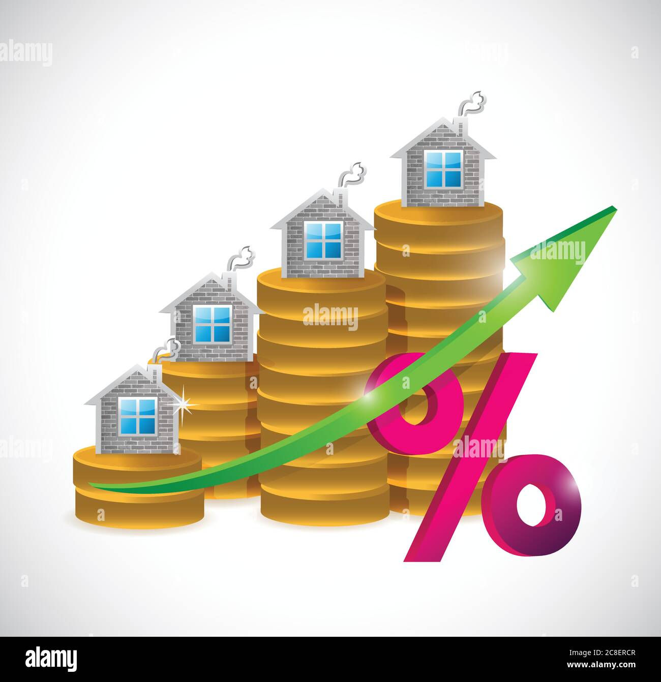 Coin percentage real estate graph illustration design over a white ...