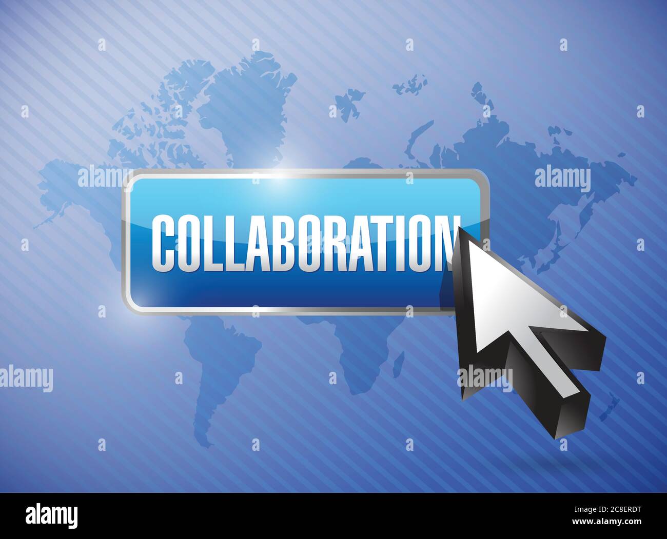 Collaboration button illustration design over a world map background ...