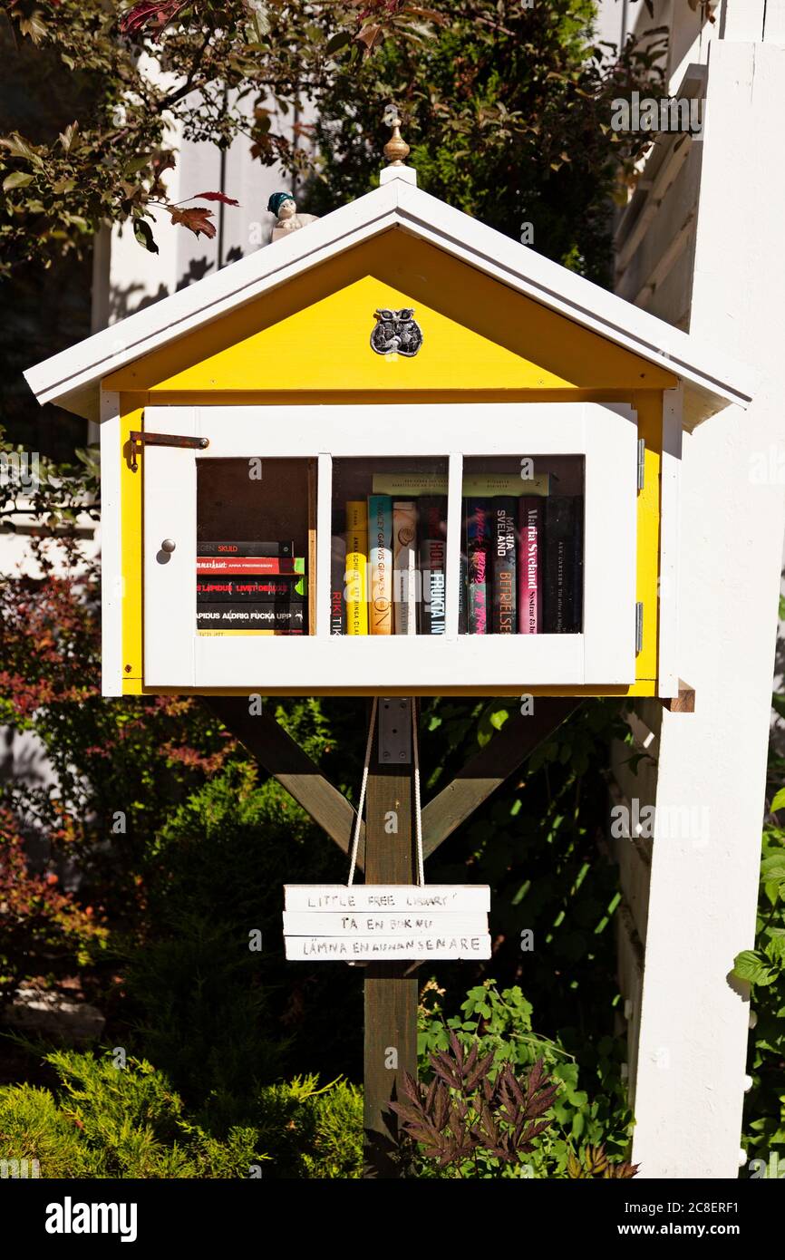 Umea, Norrland Sweden - July 8, 2020: a small library where you can ...