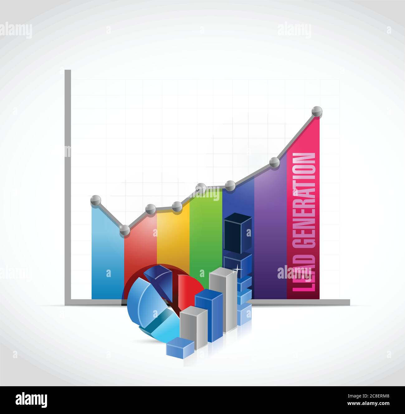 Lead generation business graph illustration design over a white ...