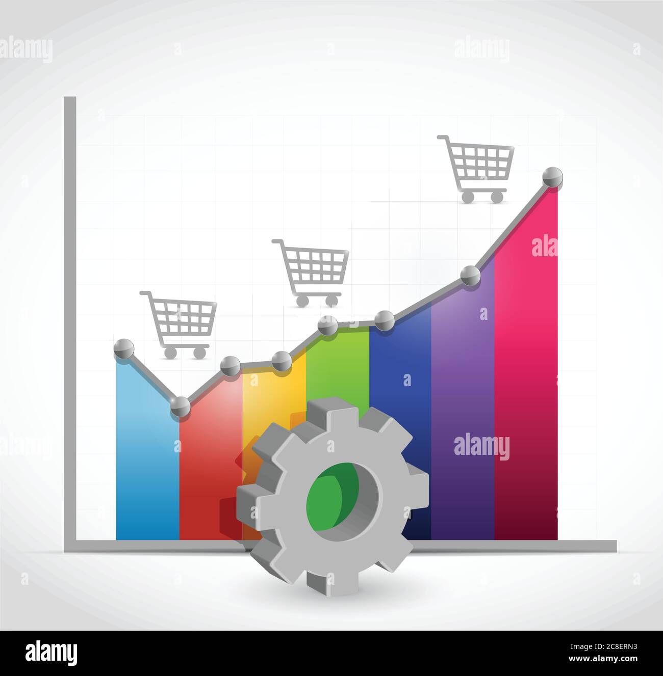 Shopping cart business graph illustration design over a white ...