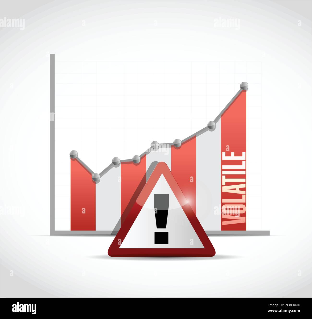 Volatile business graph and warning sign illustration design over a ...