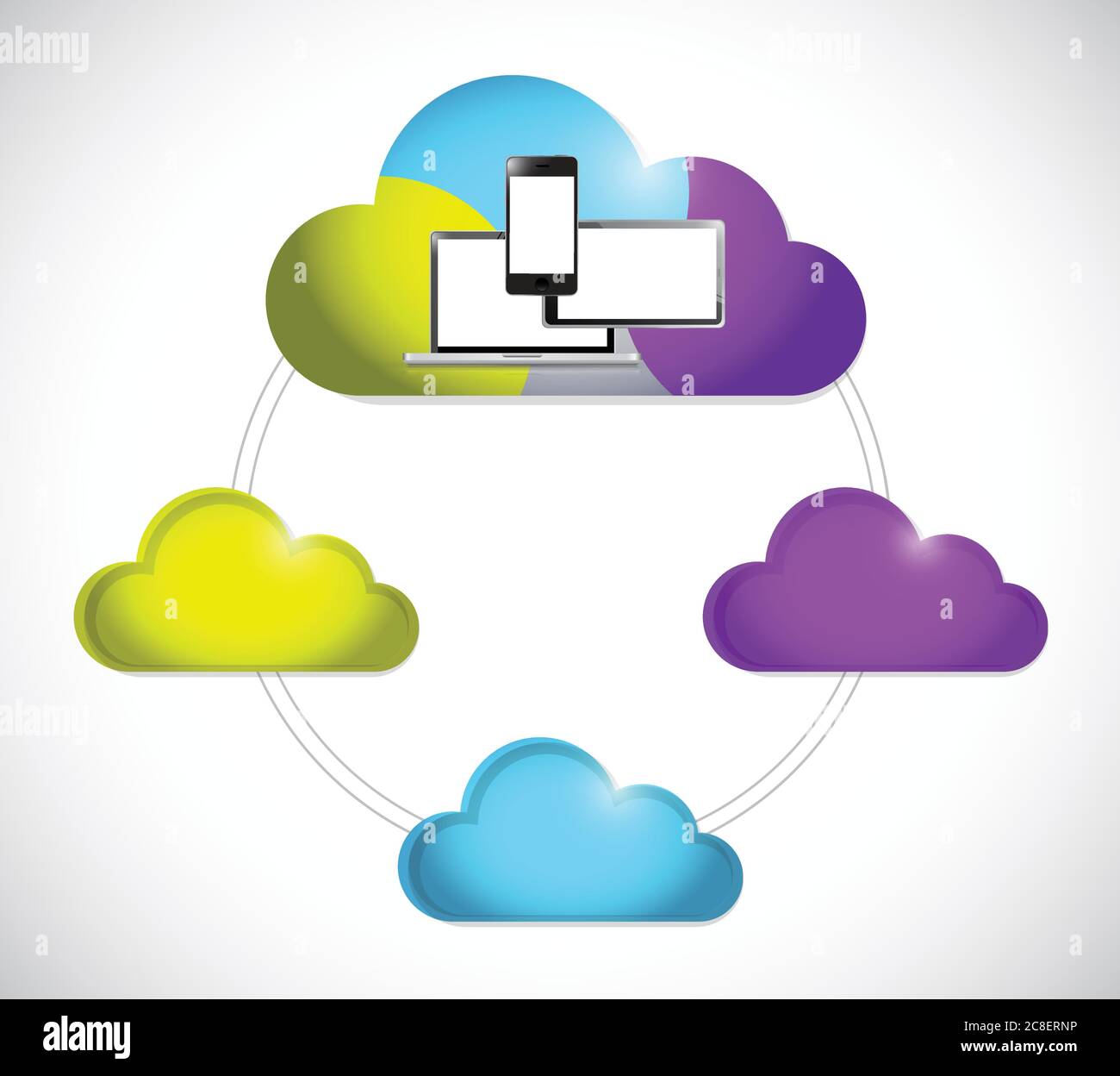 Cloud computing electronics connection illustration design over a white ...