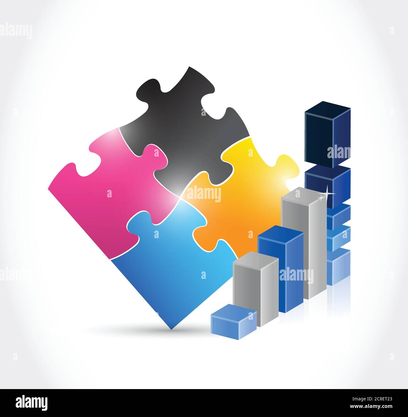 Puzzle piece business graph illustration design over a white background ...