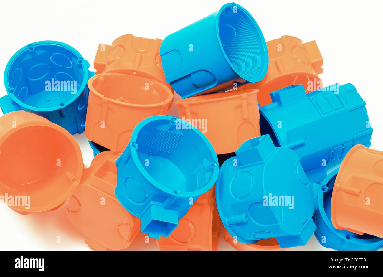 Orange and blue electrical boxes. Components using in electrical ...