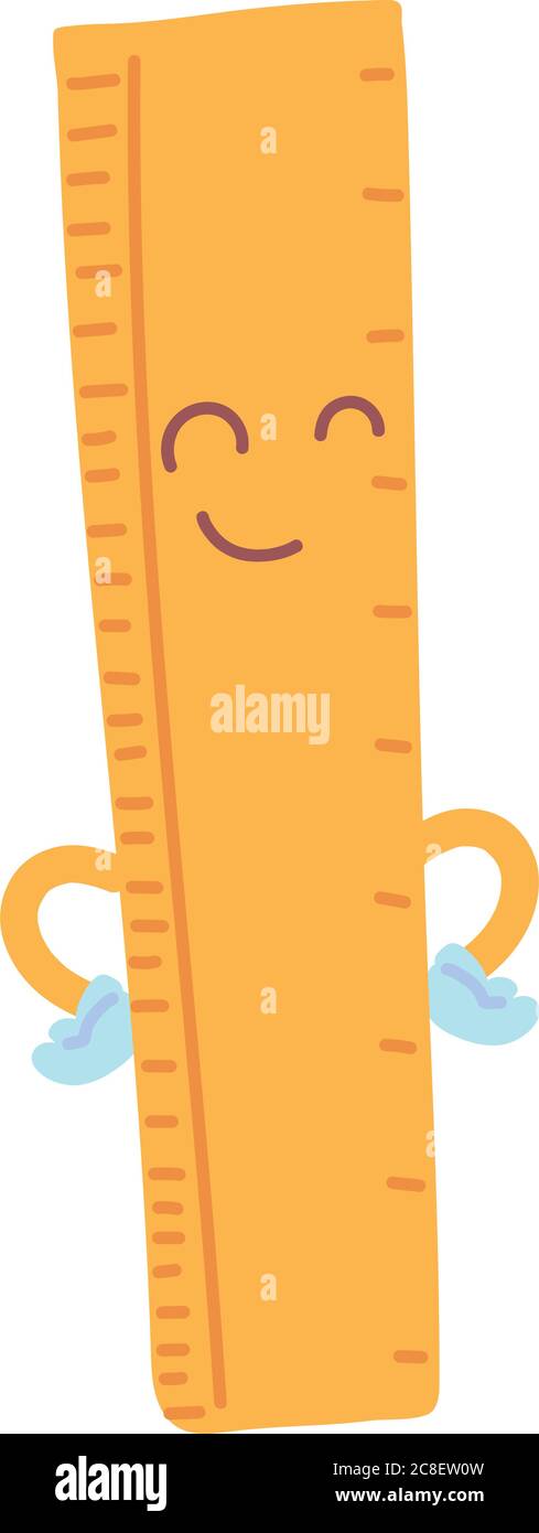ruler with happy face cartoon, school supplies vector illustration ...