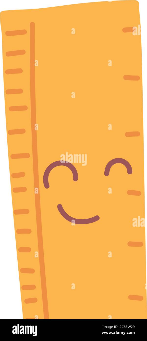 ruler with happy face cartoon, school supplies vector illustration ...