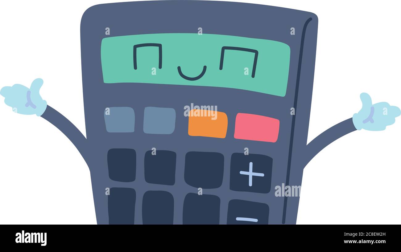 calculator with happy face cartoon, school supplies vector illustration ...
