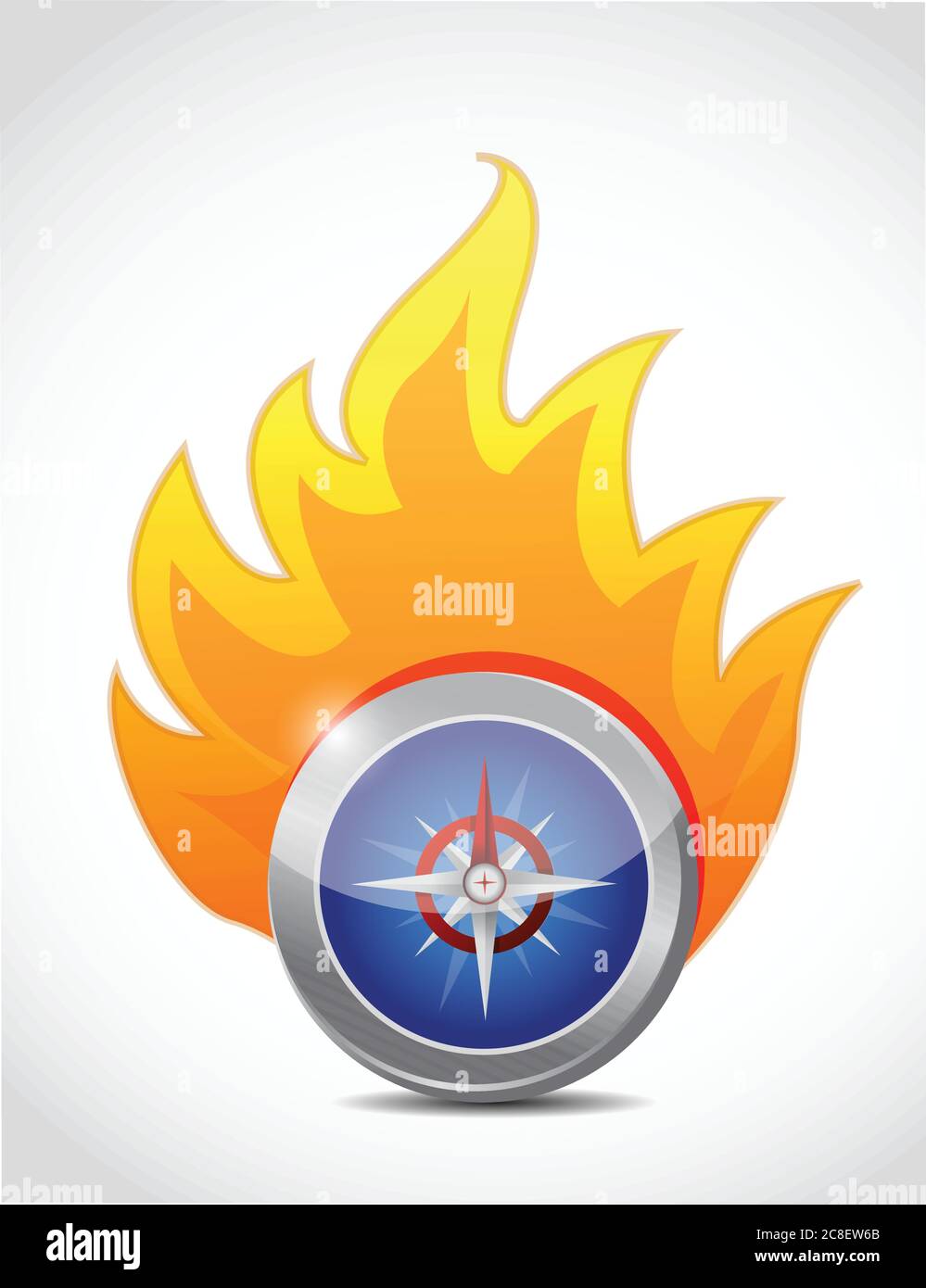 Compass on fire. illustration design over a white background Stock ...