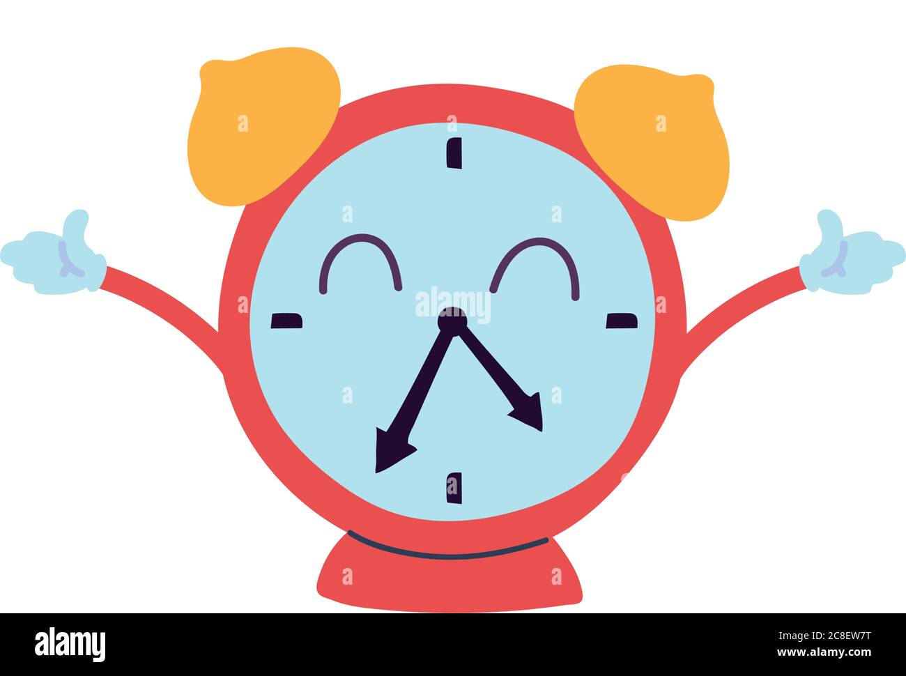 clock with happy face cartoon, school supplies vector illustration ...