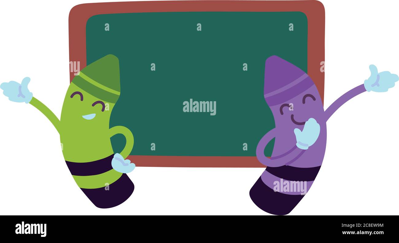 board and crayons with happy face cartoon vector illustration design ...