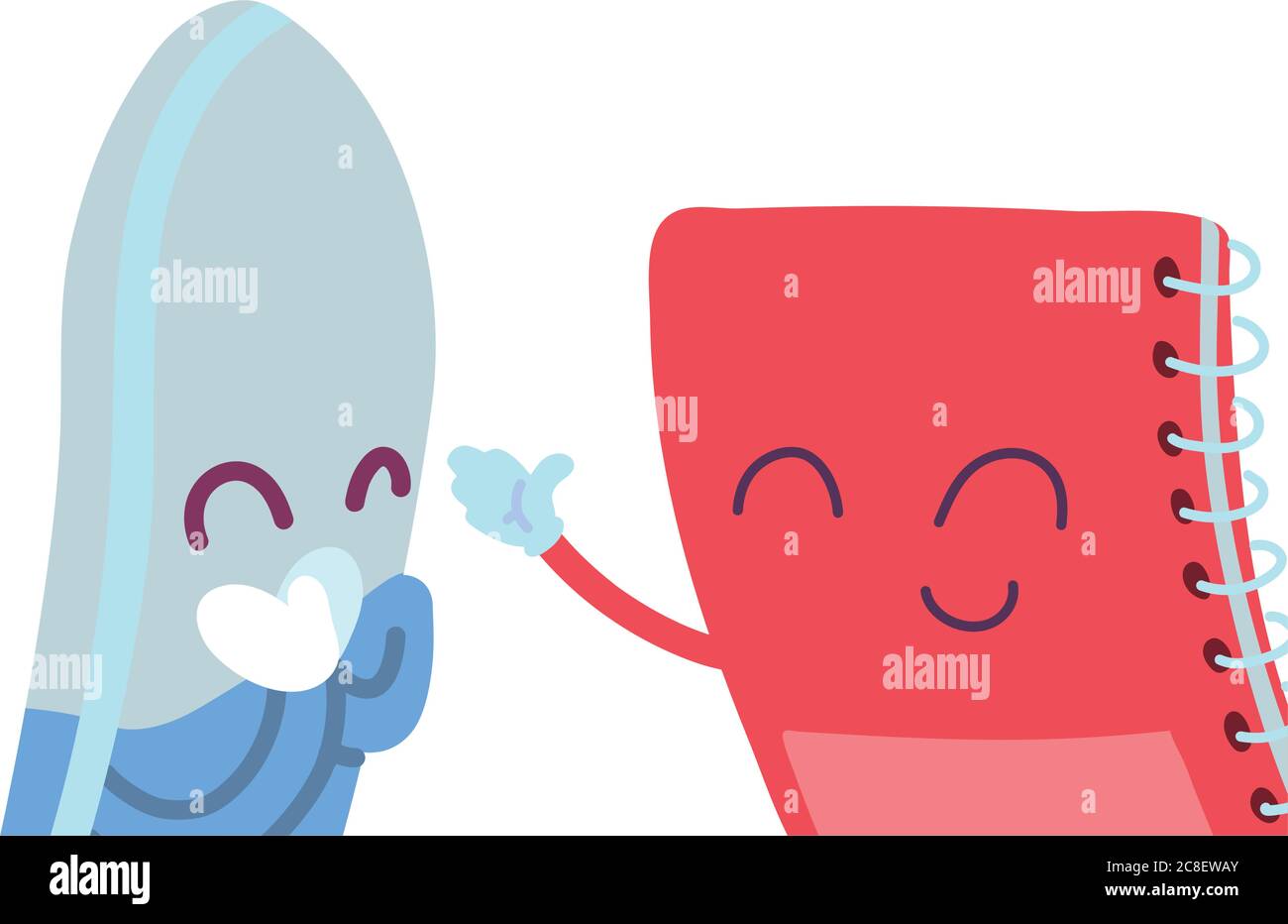notebook and eraser with happy face cartoon, school supplies vector ...