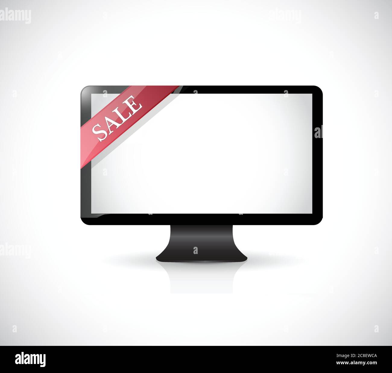 Computer and red sale tag illustration over a white background Stock ...