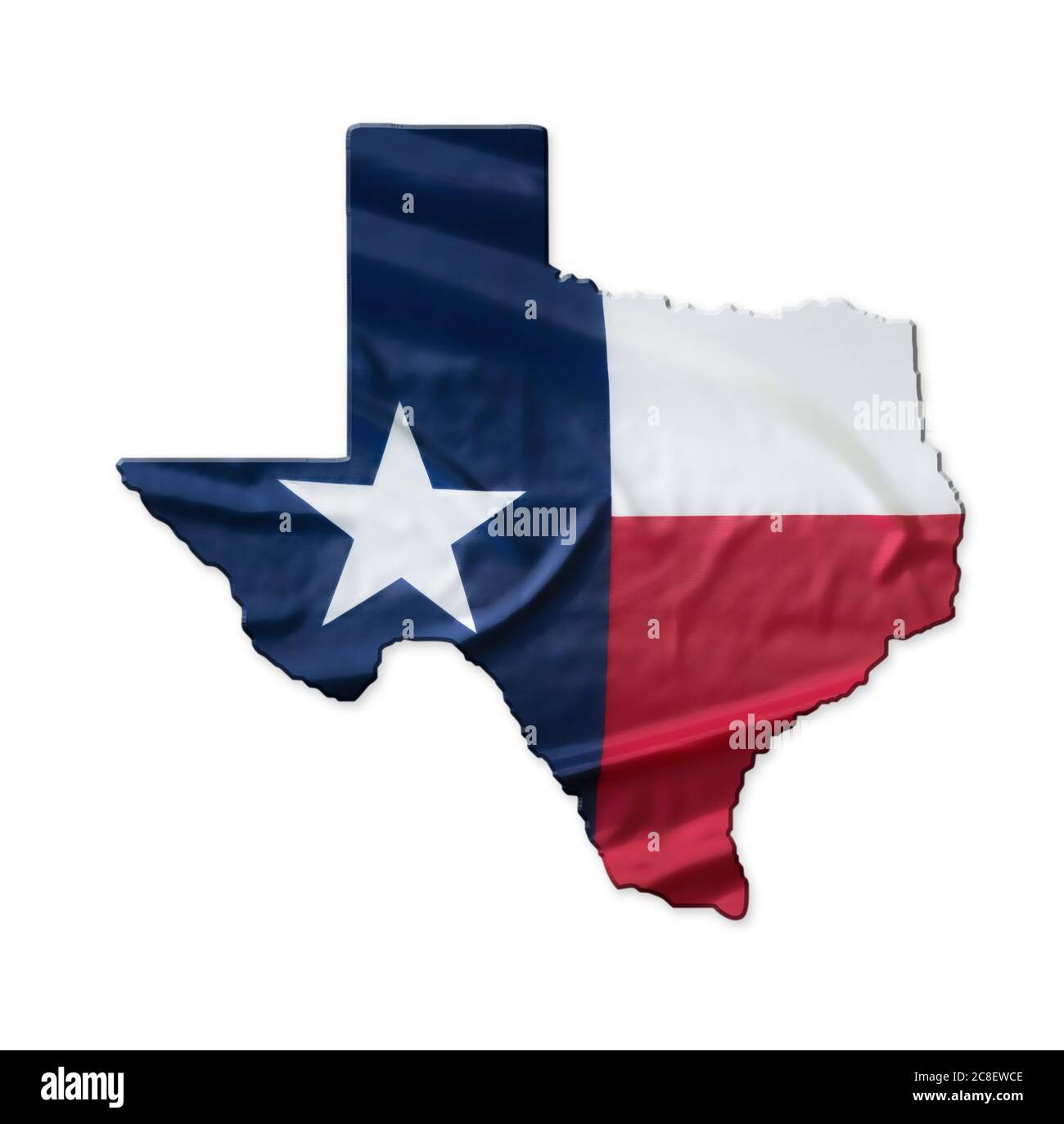 Texas flag waving fabric texture on the state map outline. Isolated on ...