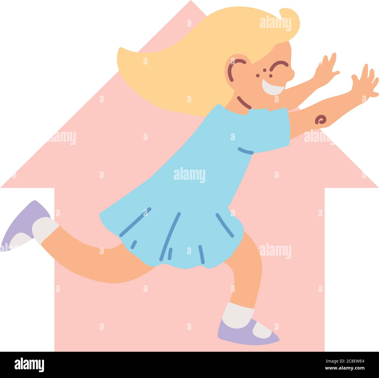 little girl smiling running at home cartoon vector illustration design ...
