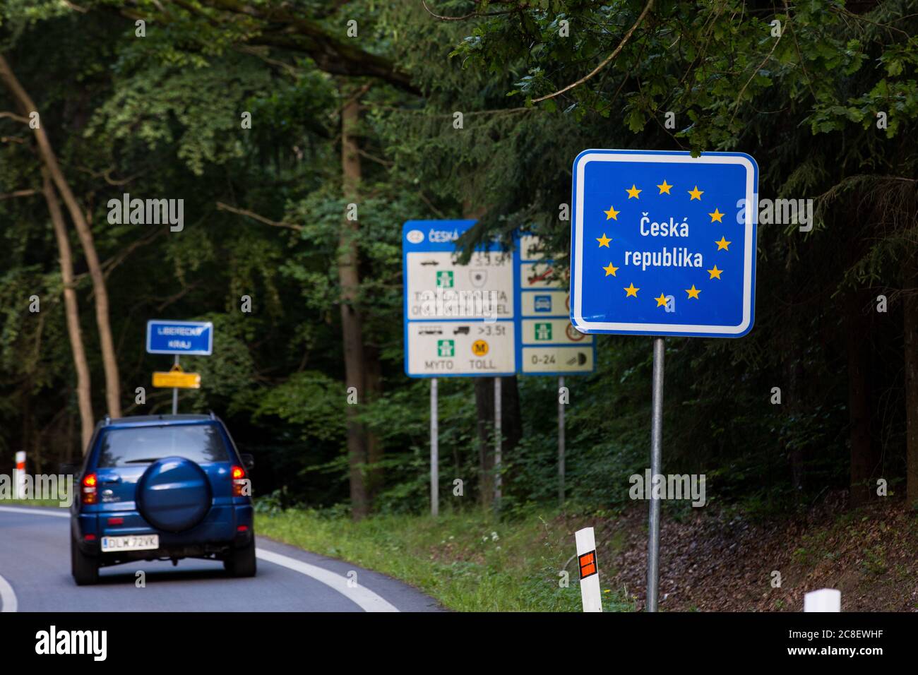 A view of a sign (Ceska republika) marking the border from Poland to ...