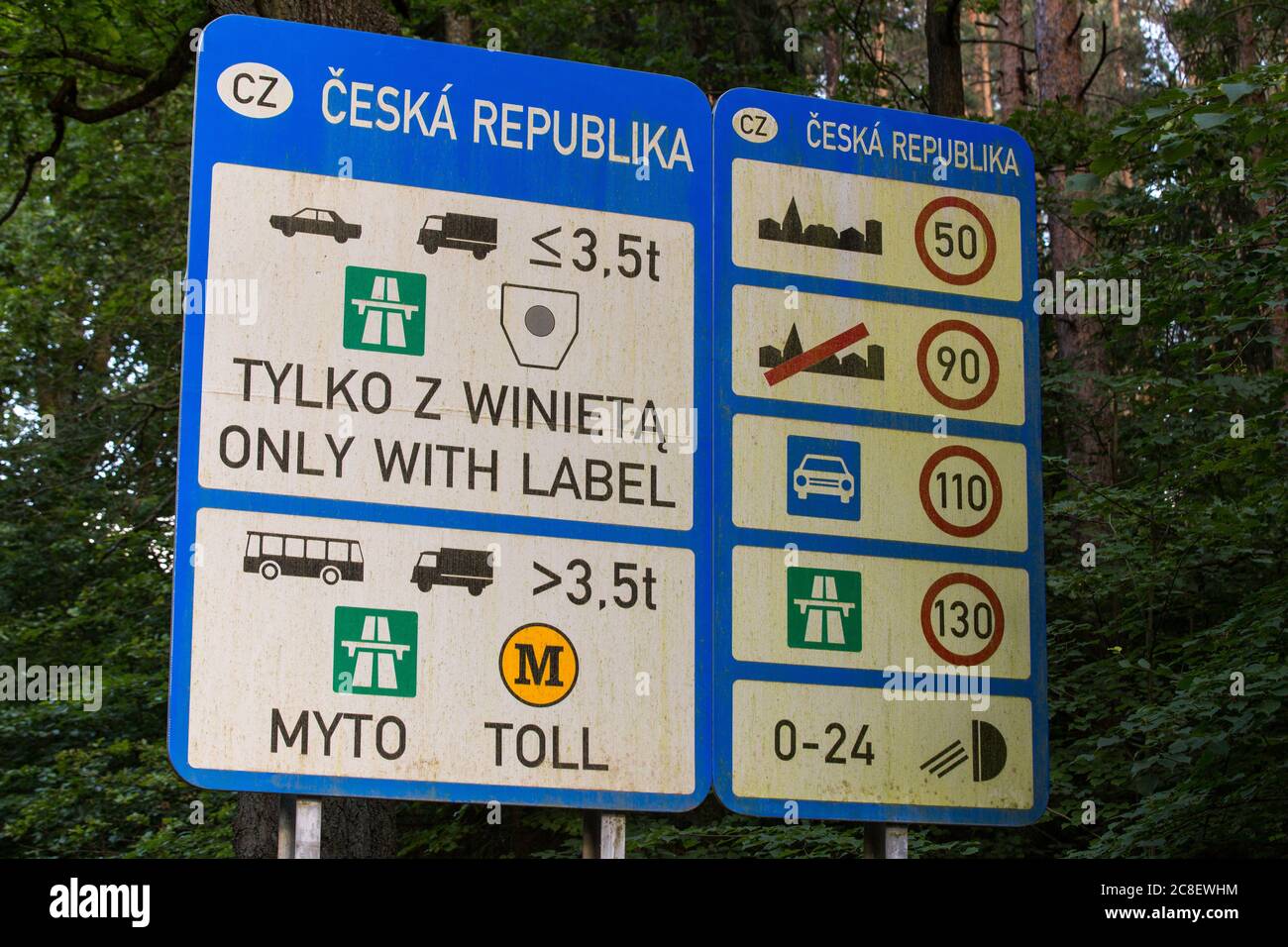 A view of a sign informing people about the rules of the road in the ...