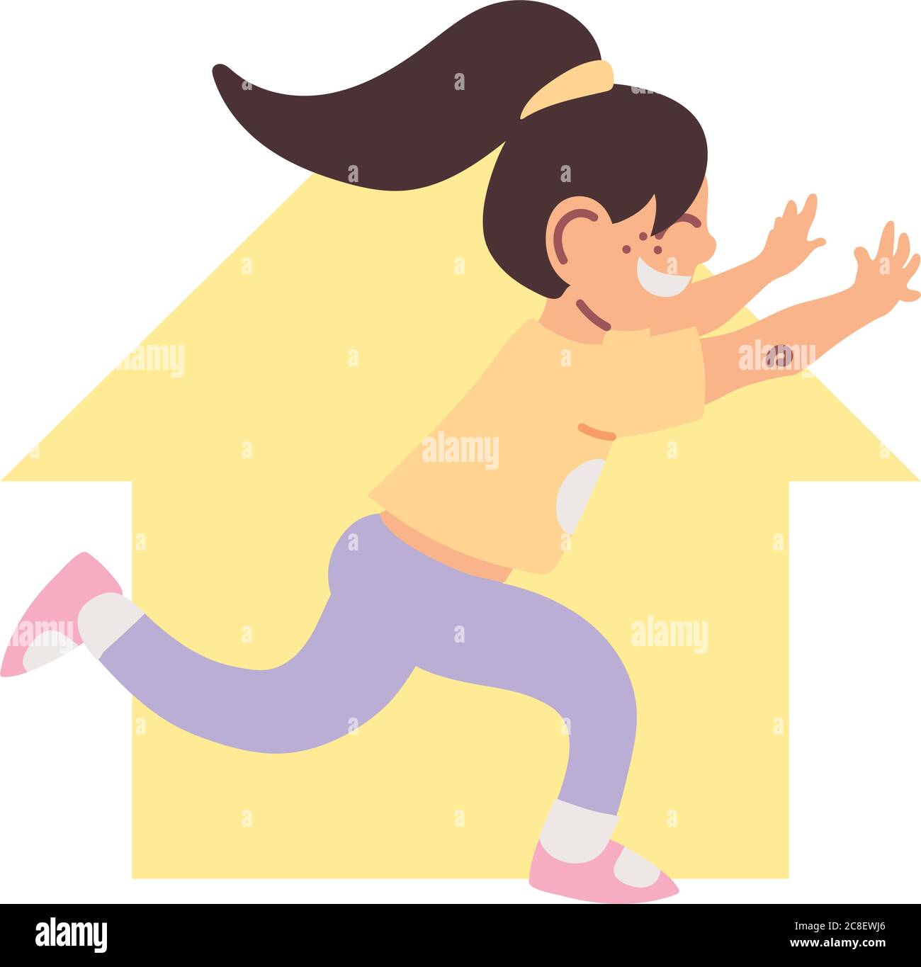 little girl smiling running at home cartoon vector illustration design ...