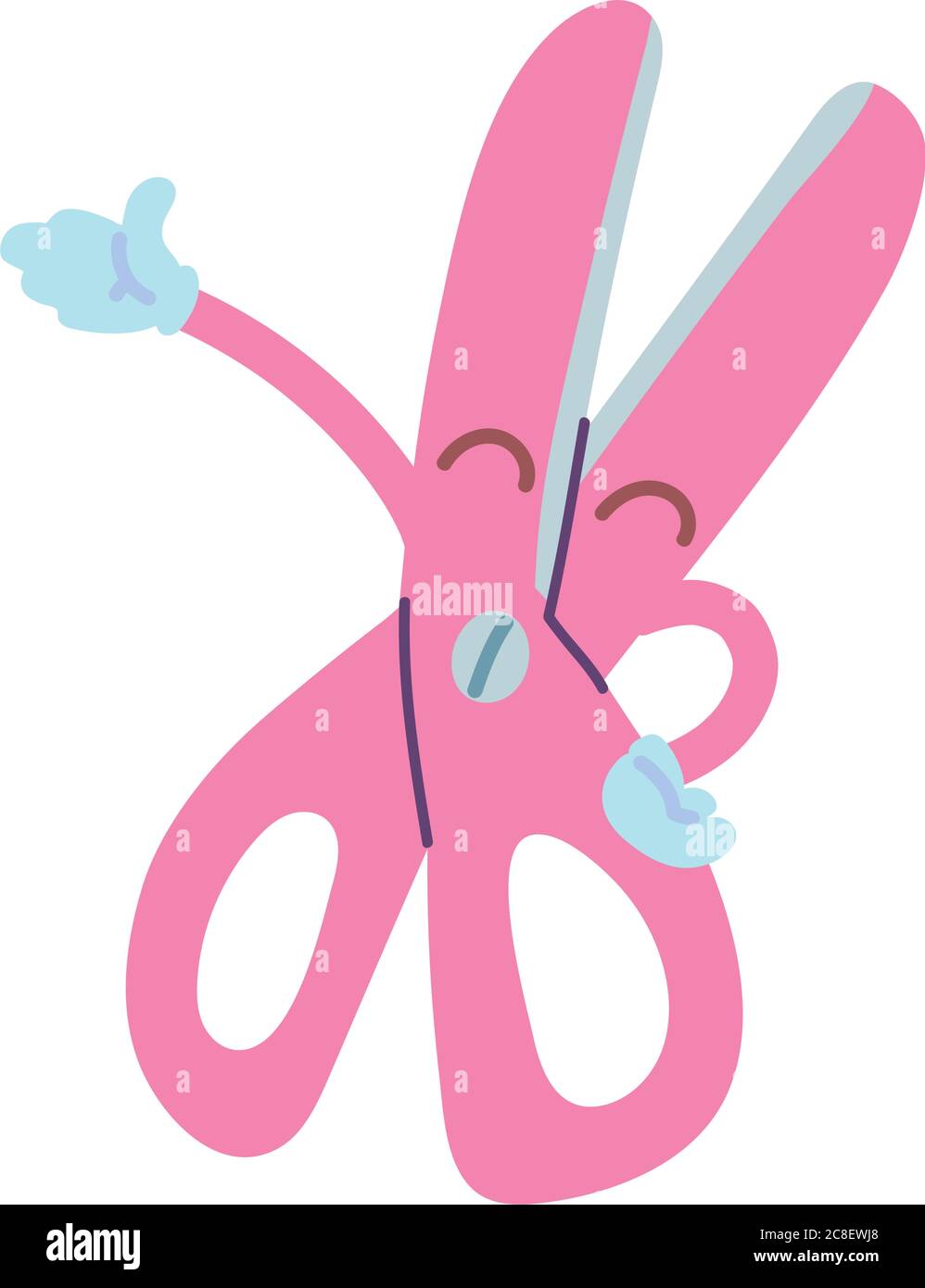 scissors with happy face cartoon, school supplies vector illustration ...