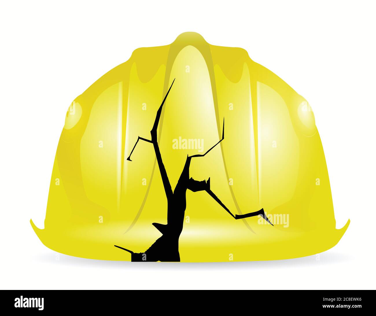 Broken yellow construction helmet illustration design over a white ...