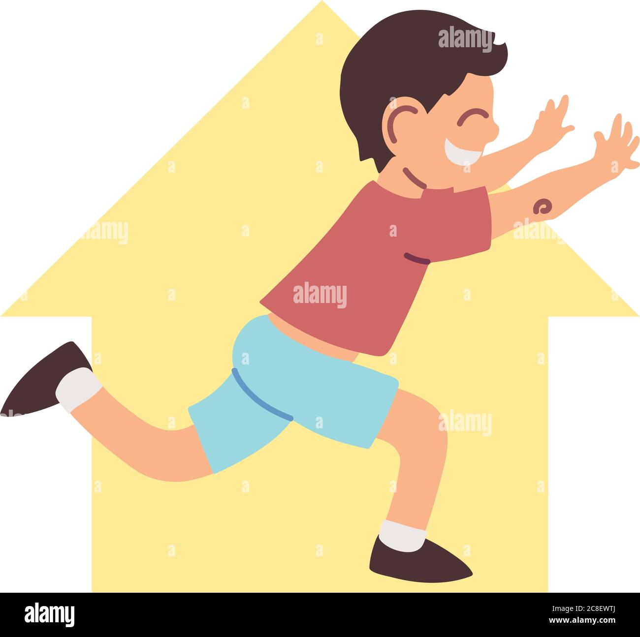 little boy smiling running at home cartoon vector illustration design ...