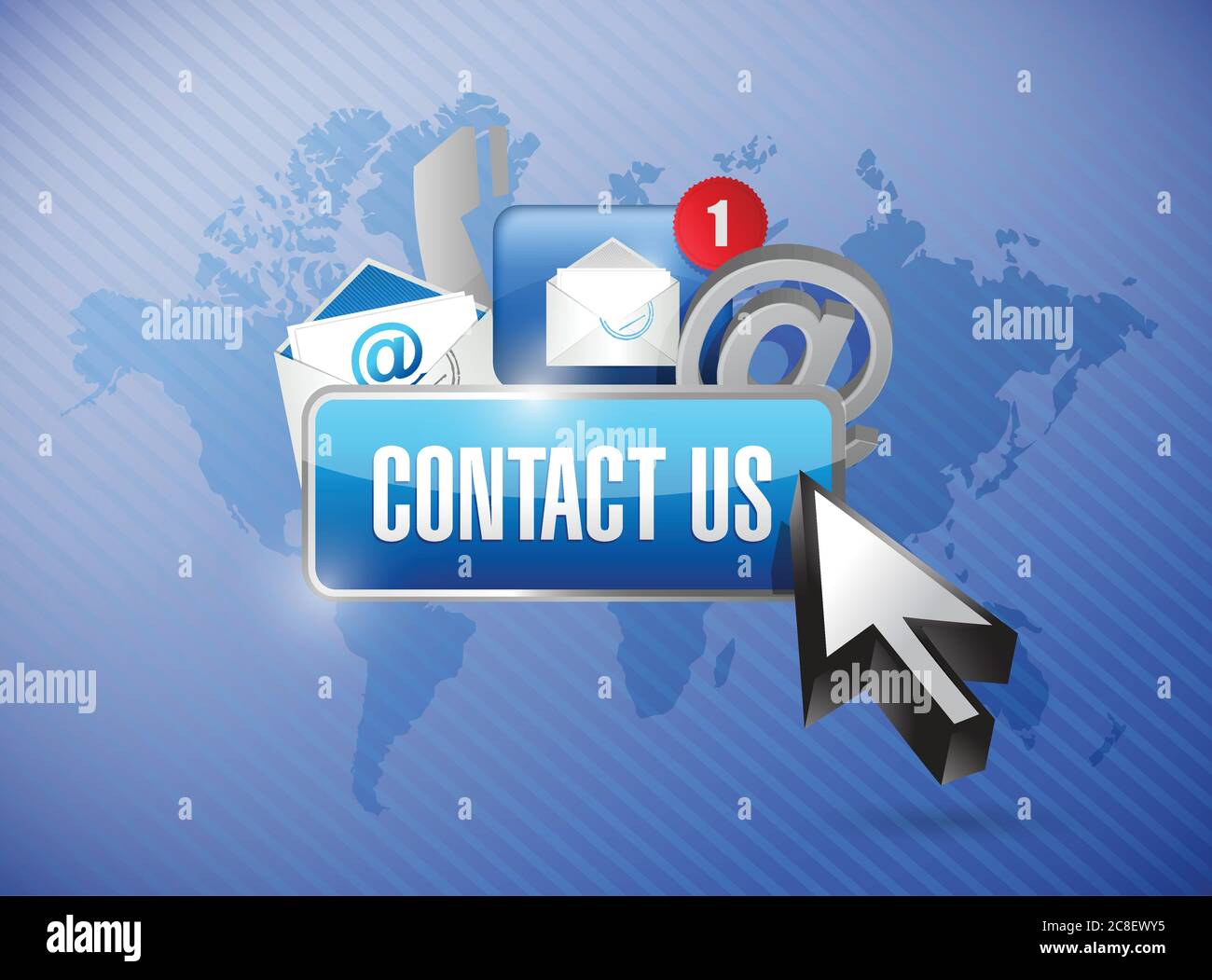 Contact us and icons illustration design over a world map background ...