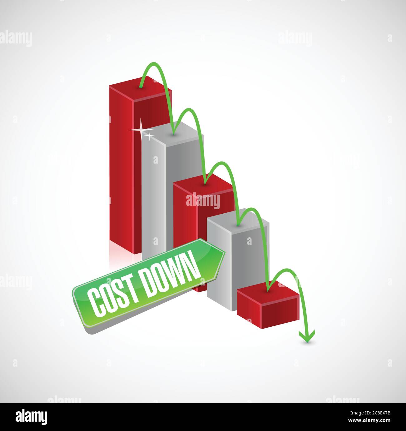 Cost down falling business graph illustration design over a white ...