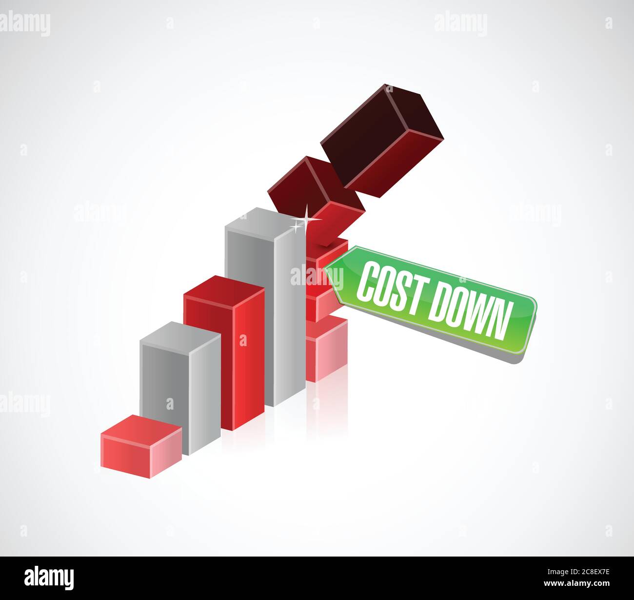 Falling graph cost down chart illustration design over a white ...