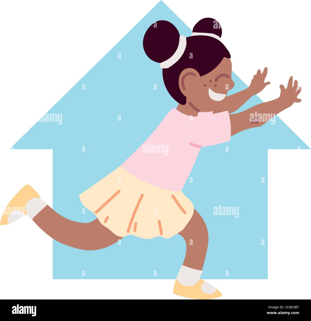 little girl smiling running at home cartoon vector illustration design ...
