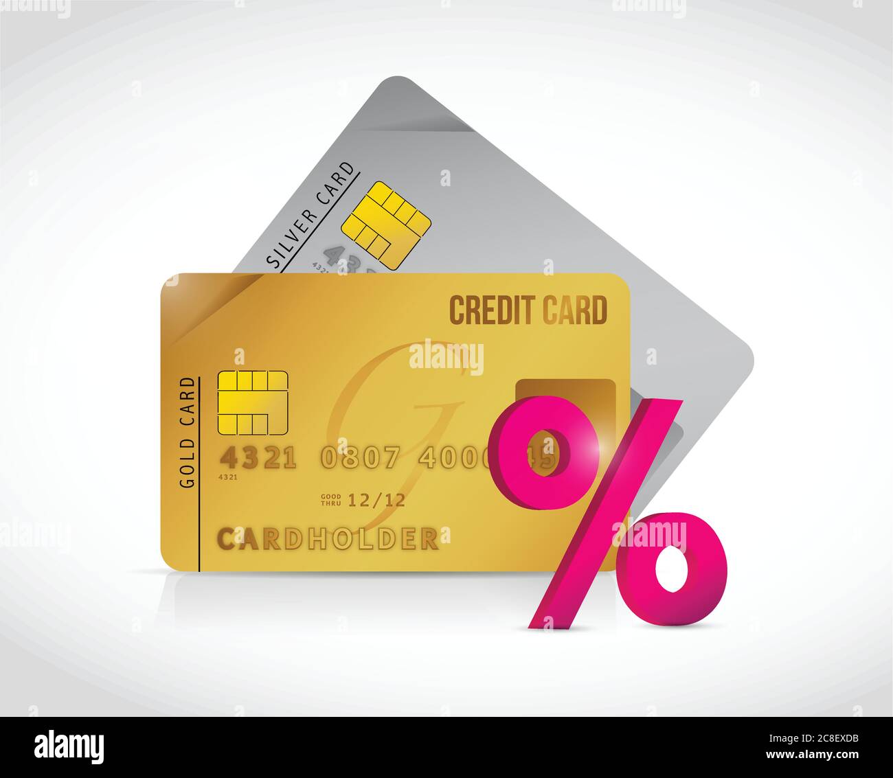 Credit card and percentage sign illustration design over a white ...