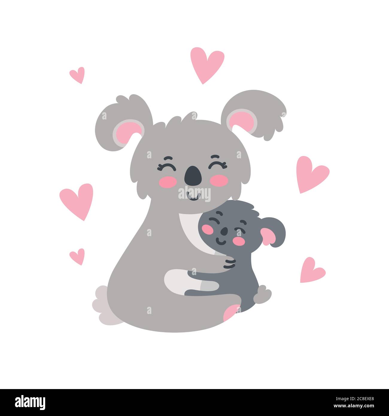 Koala family set. Happy koala parent and child hugging each other ...