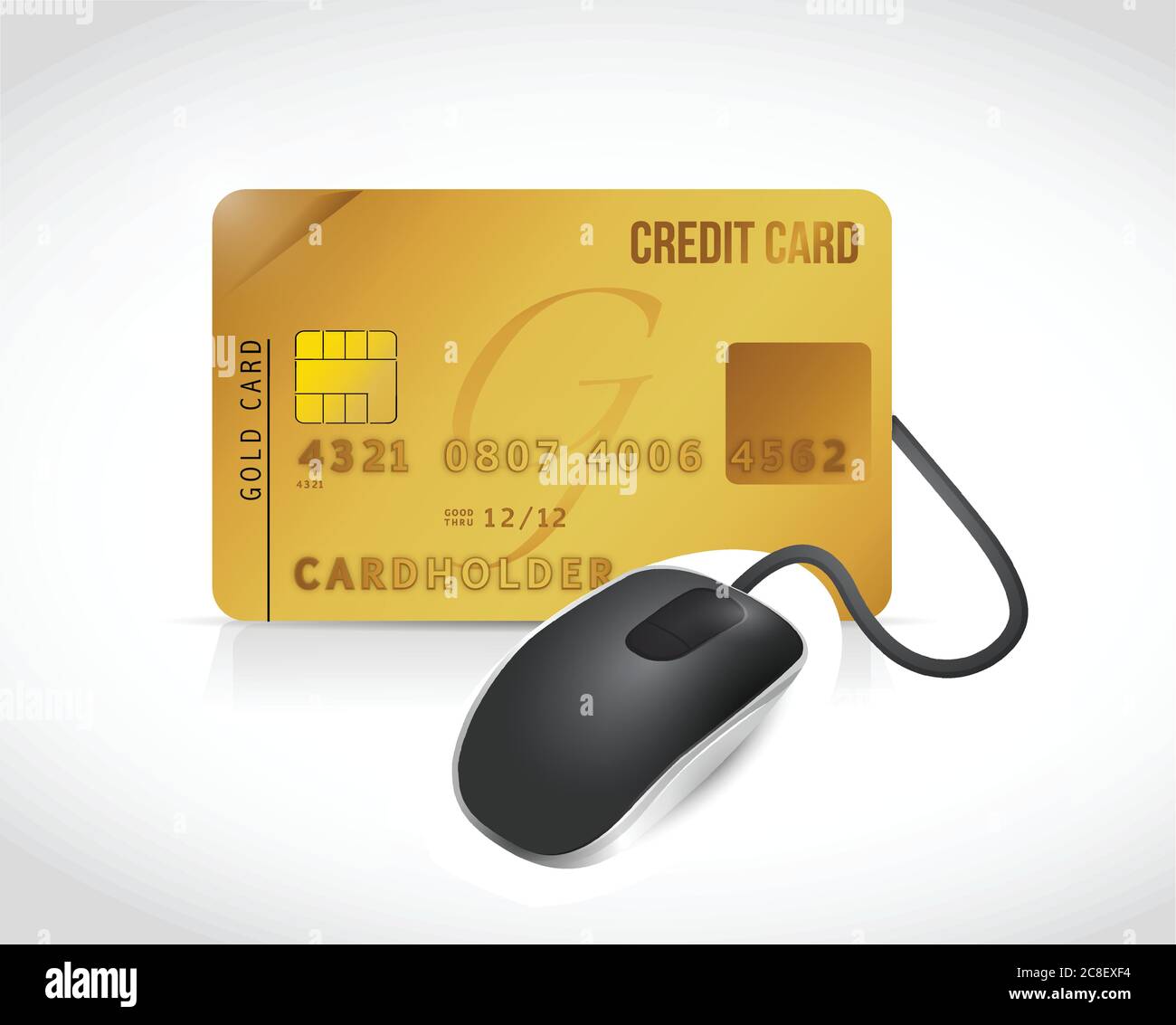Credit card connected to a mouse. illustration design over a white ...