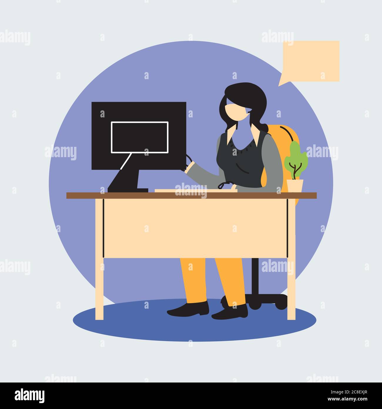Secretary wearing medical mask with speech bubble vector illustraton ...