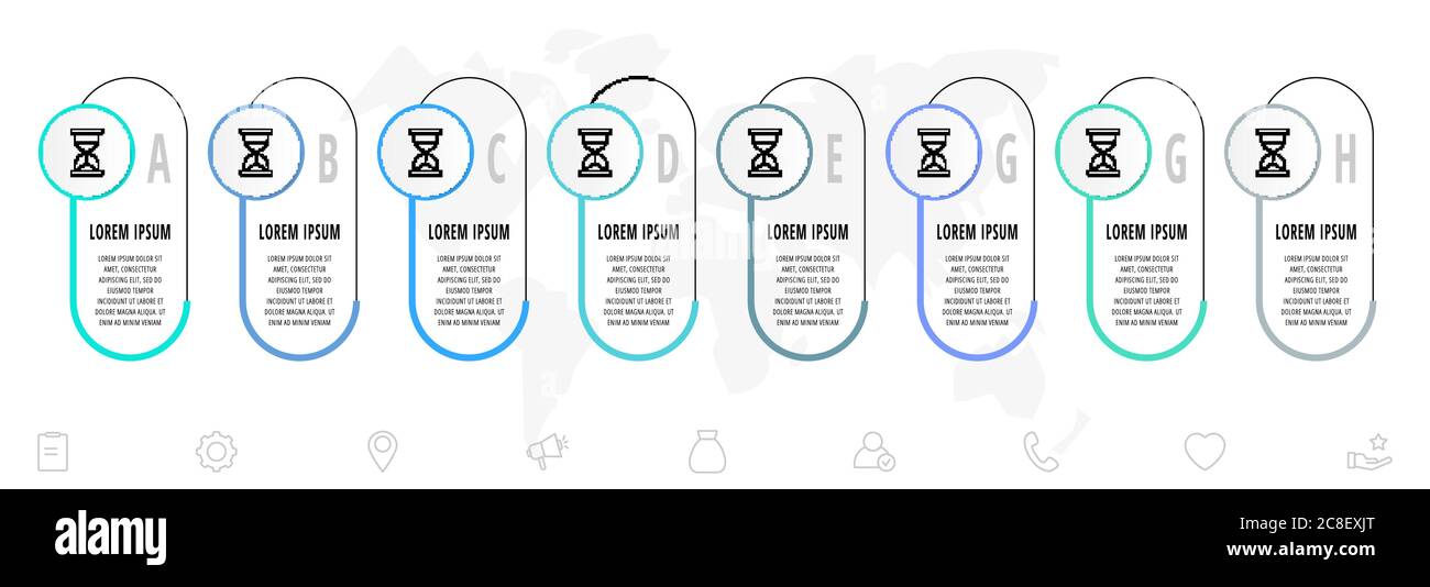 Infographics circles with 8 steps, labels. Line vector template. Can be used for diagram, banner ...