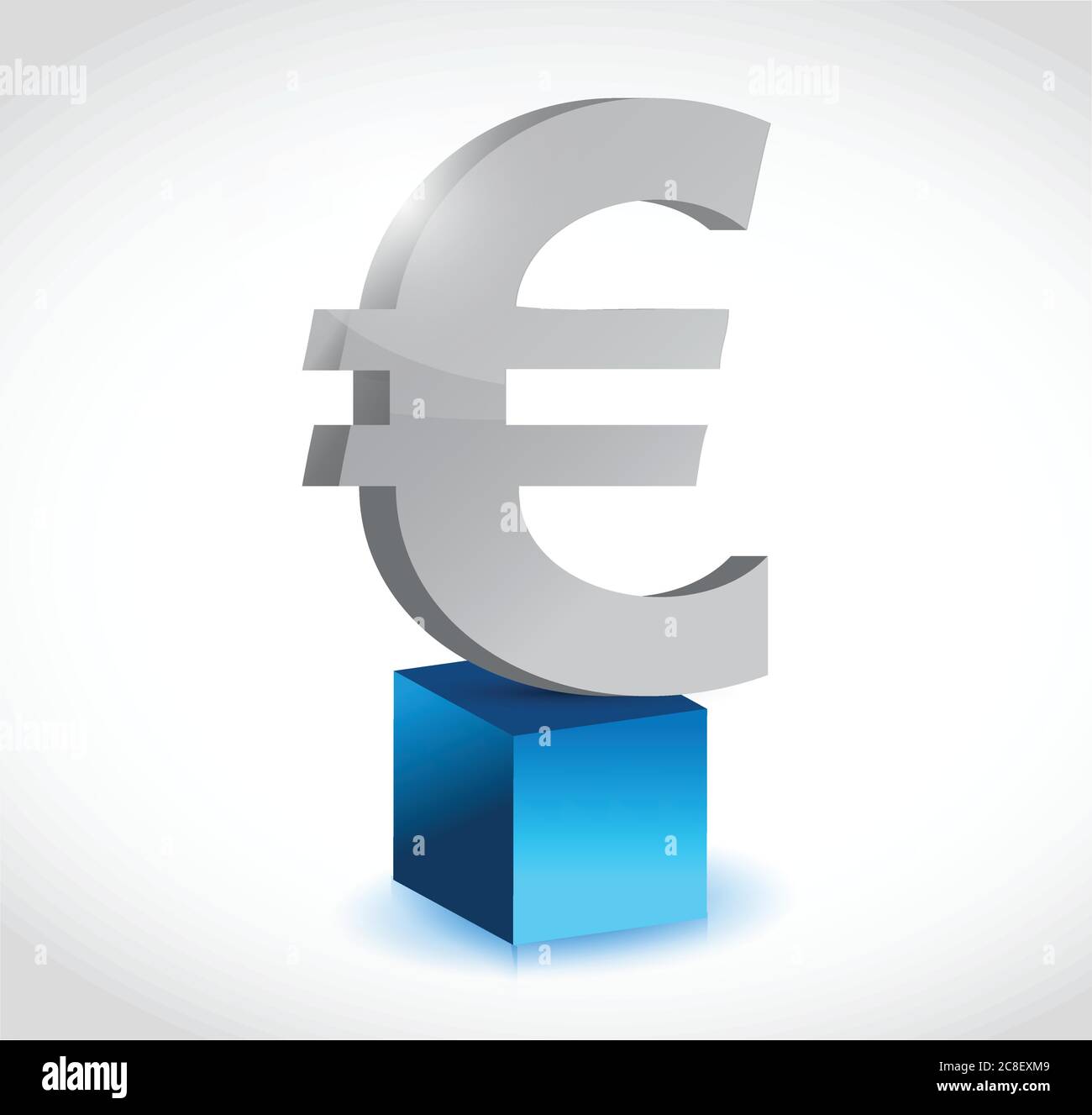 Euro currency symbol over a cube illustration design over a white ...