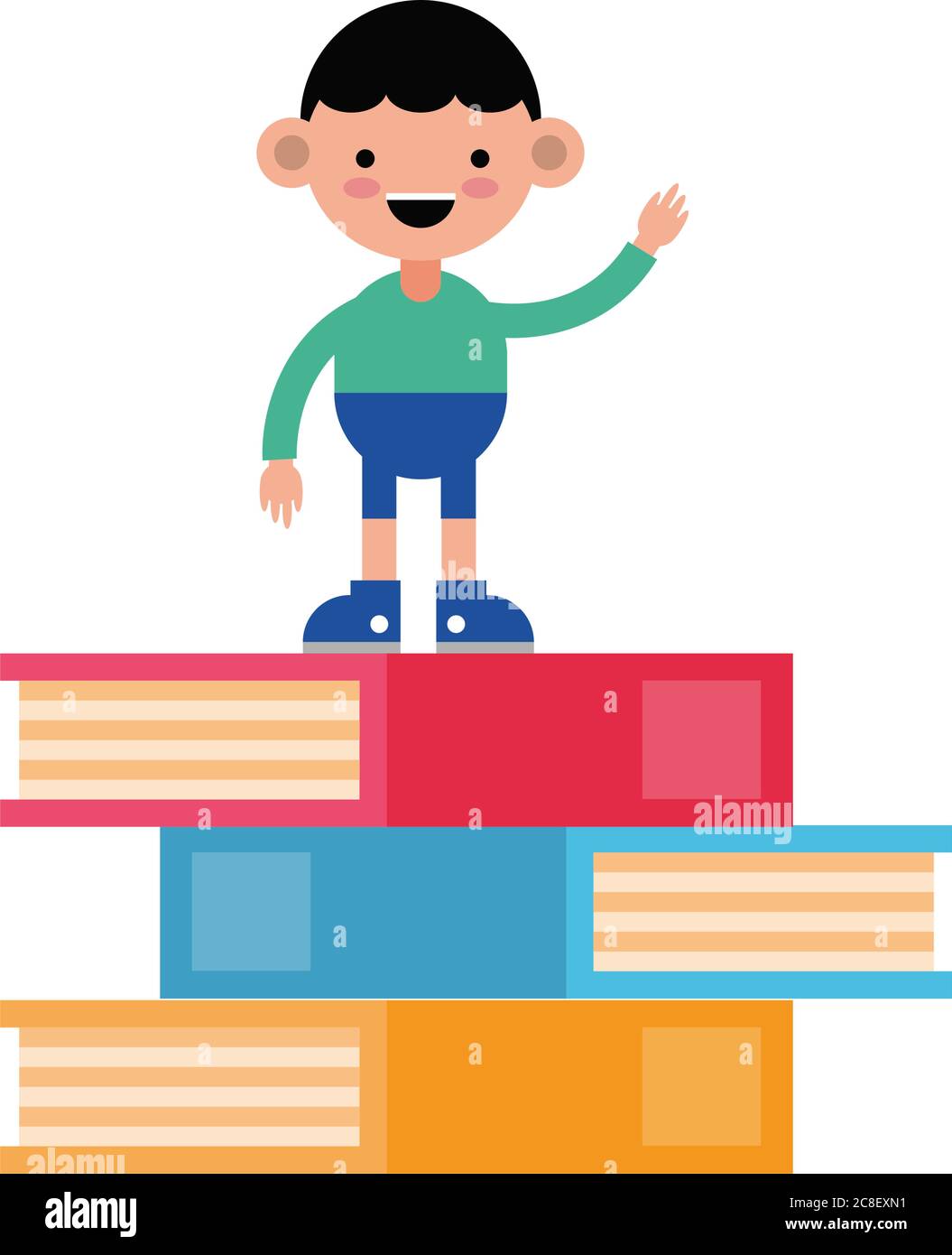 little student boy with books comic character vector illustration ...