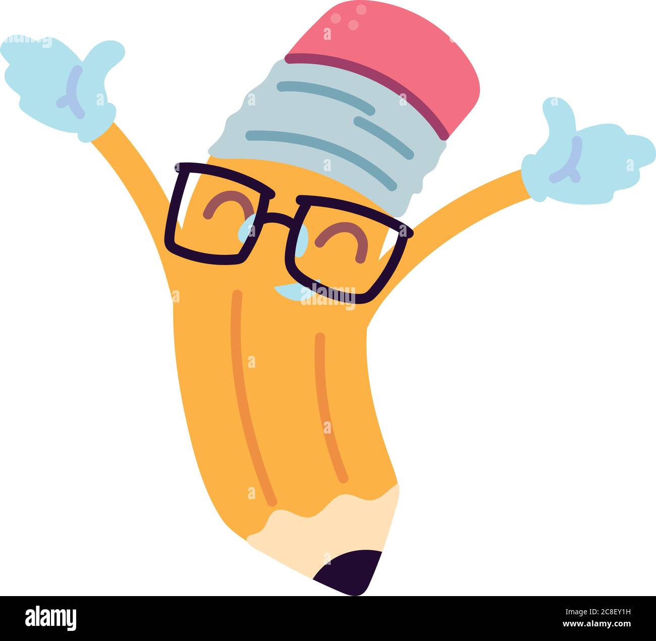 school pencil with happy face cartoon, school supplies vector ...