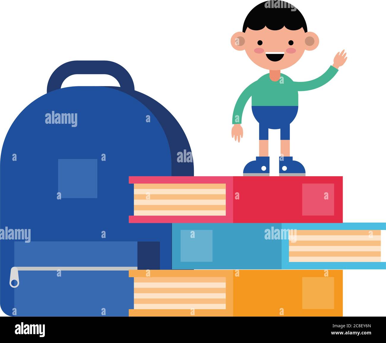 little student boy with books and schoolbag comic character vector ...