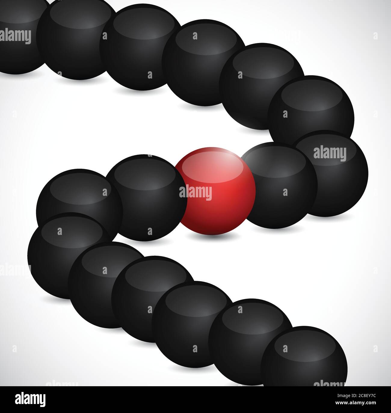 Black spheres and one in red. illustration design over a white ...