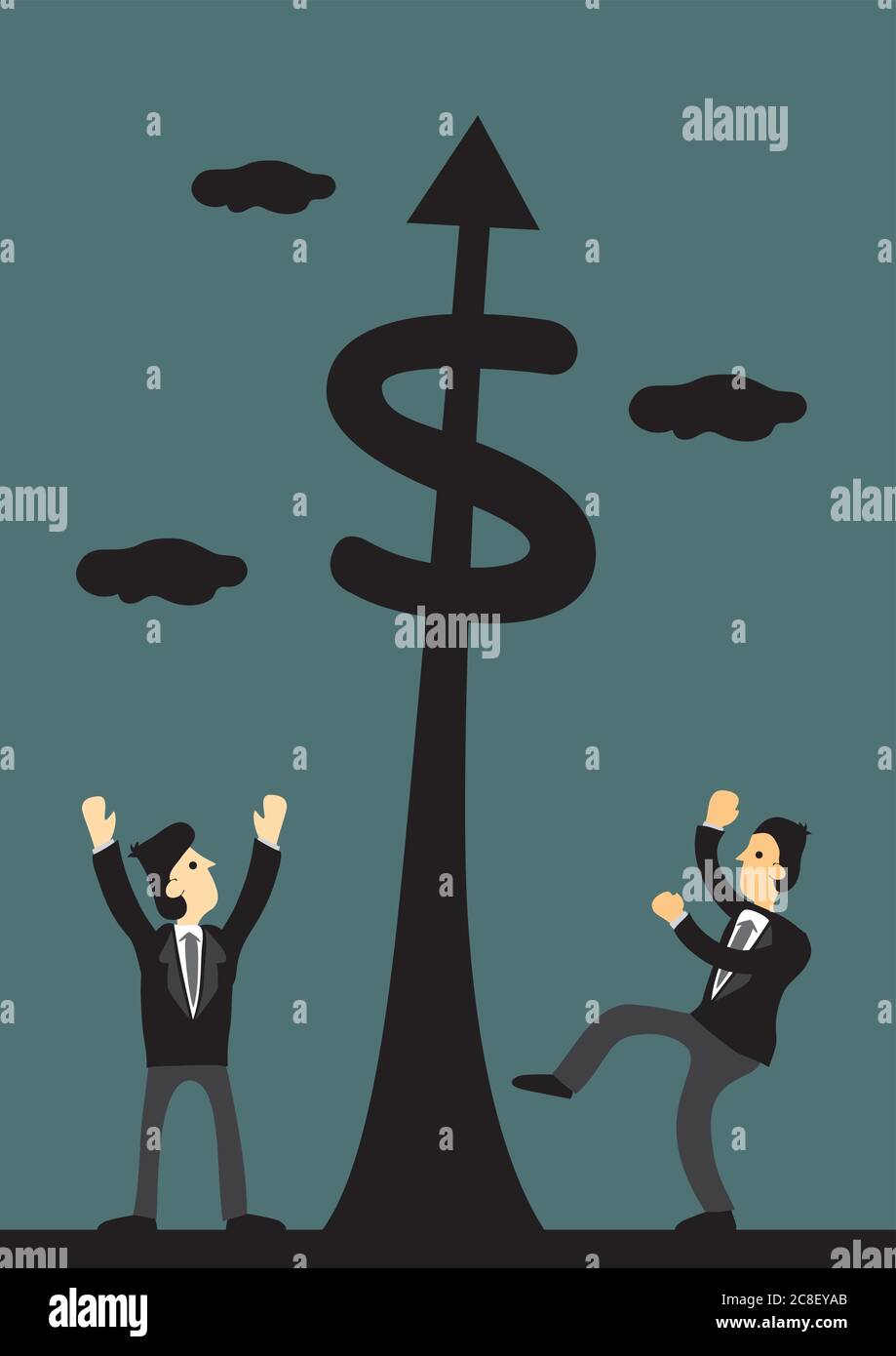 Arrow with money sign goes up. Creative cartoon vector illustration for ...